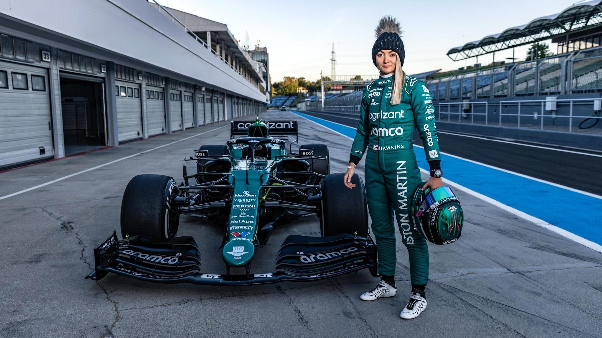 British racer Jess Hawkins tests Aston Martin F1 car