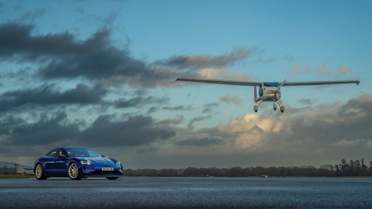 Hammond and May race electric plane in ultimate Porsche Taycan